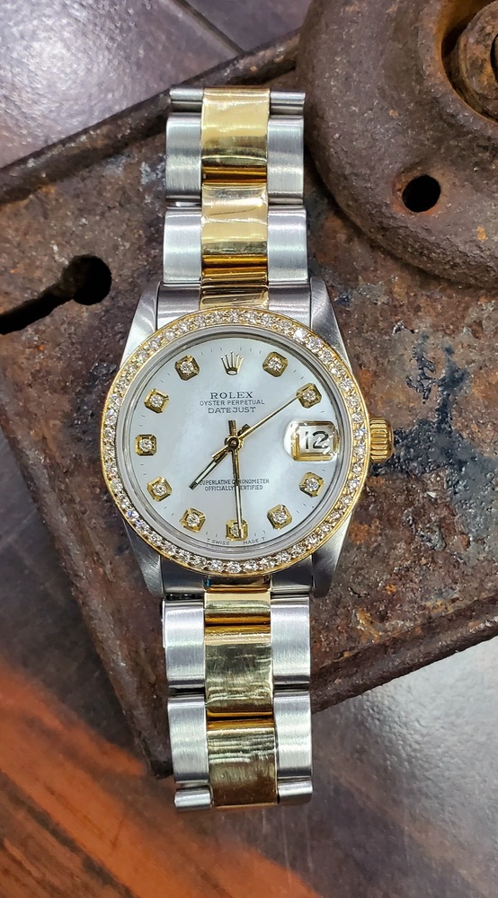 Ladies Rolex 68243 31mm TwoTone Datejust w/ MOP Diamond Dial and Bezel ...