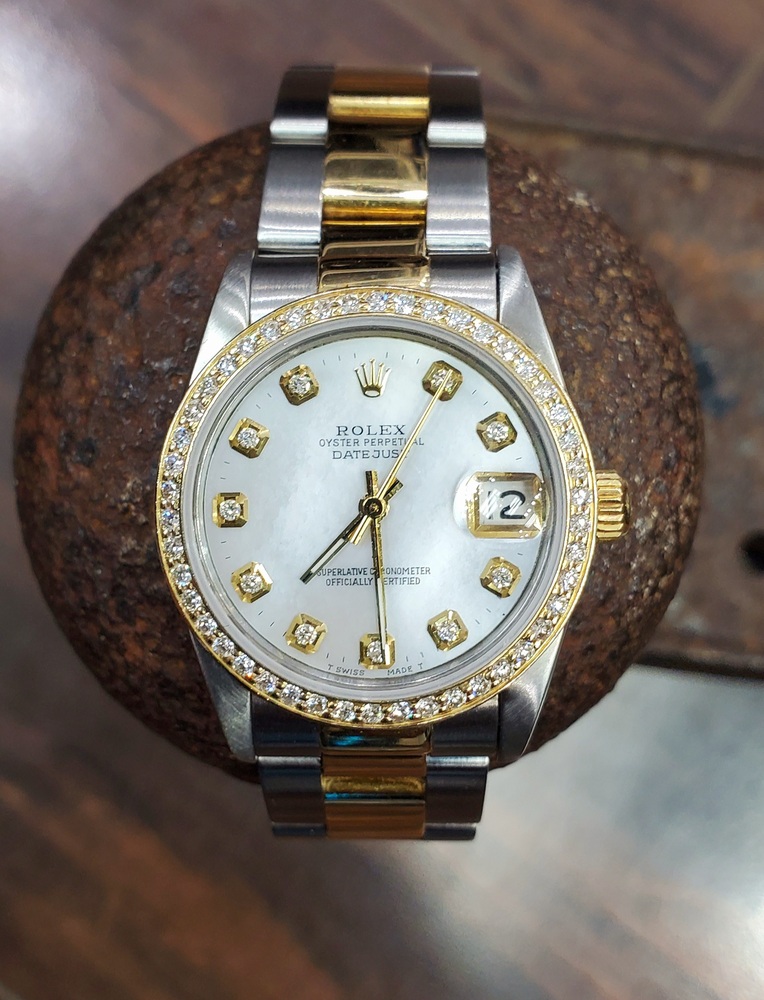 Ladies Rolex 68243 31mm TwoTone Datejust w/ MOP Diamond Dial and Bezel ...