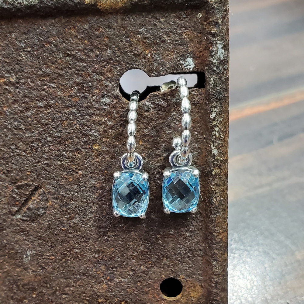 Pandora Blue Topaz Dangle Silver Earrings | Dynasty Jewelry and Loan
