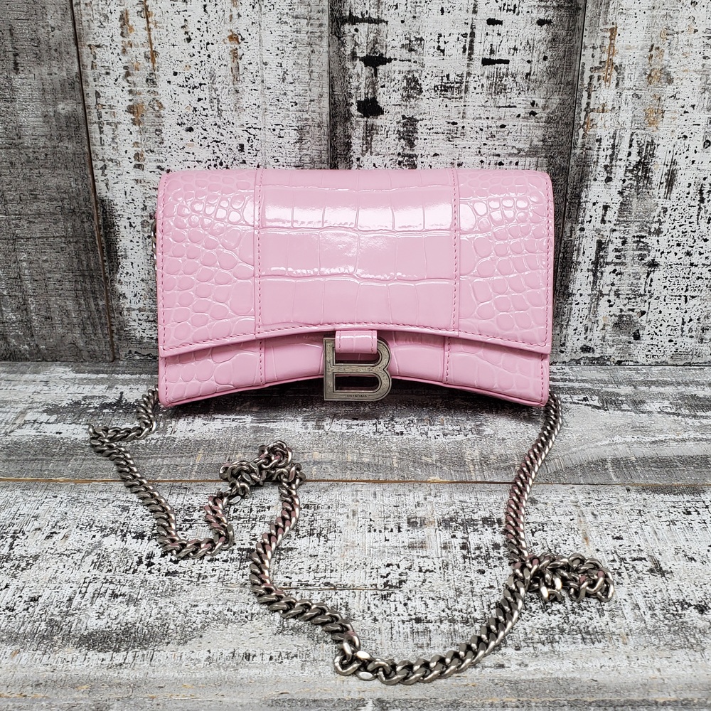 Balenciaga Hourglass Pink Croc Bag | Dynasty Jewelry and Loan