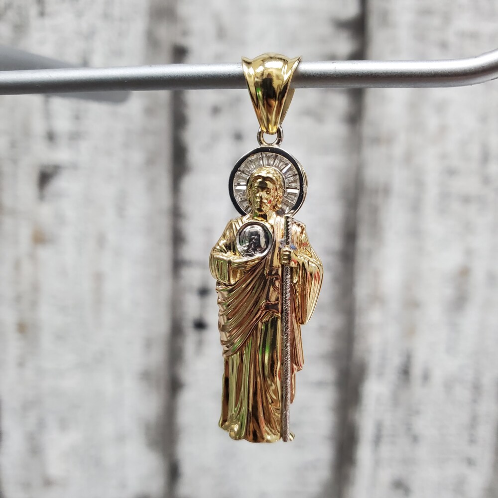 14K TriColor CZ San Judas / St. Jude Religious Pendant | Dynasty ...
