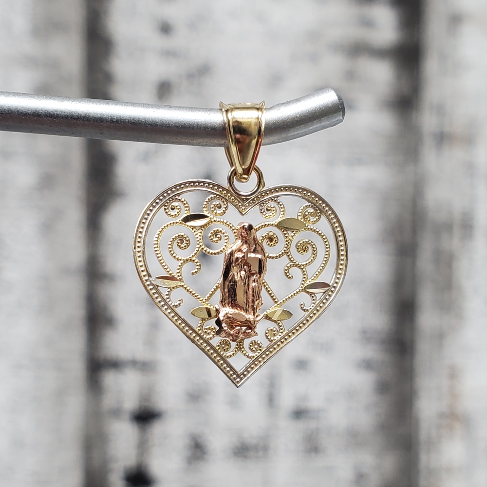 14K TriColor Heart + Virgin Mary Pendant | Dynasty Jewelry and Loan