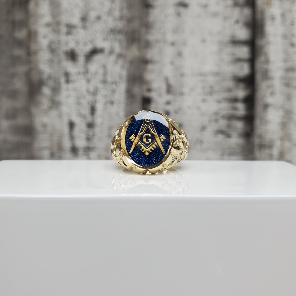 10K Blue Masonic Ring Nugget Style | Dynasty Jewelry and Loan