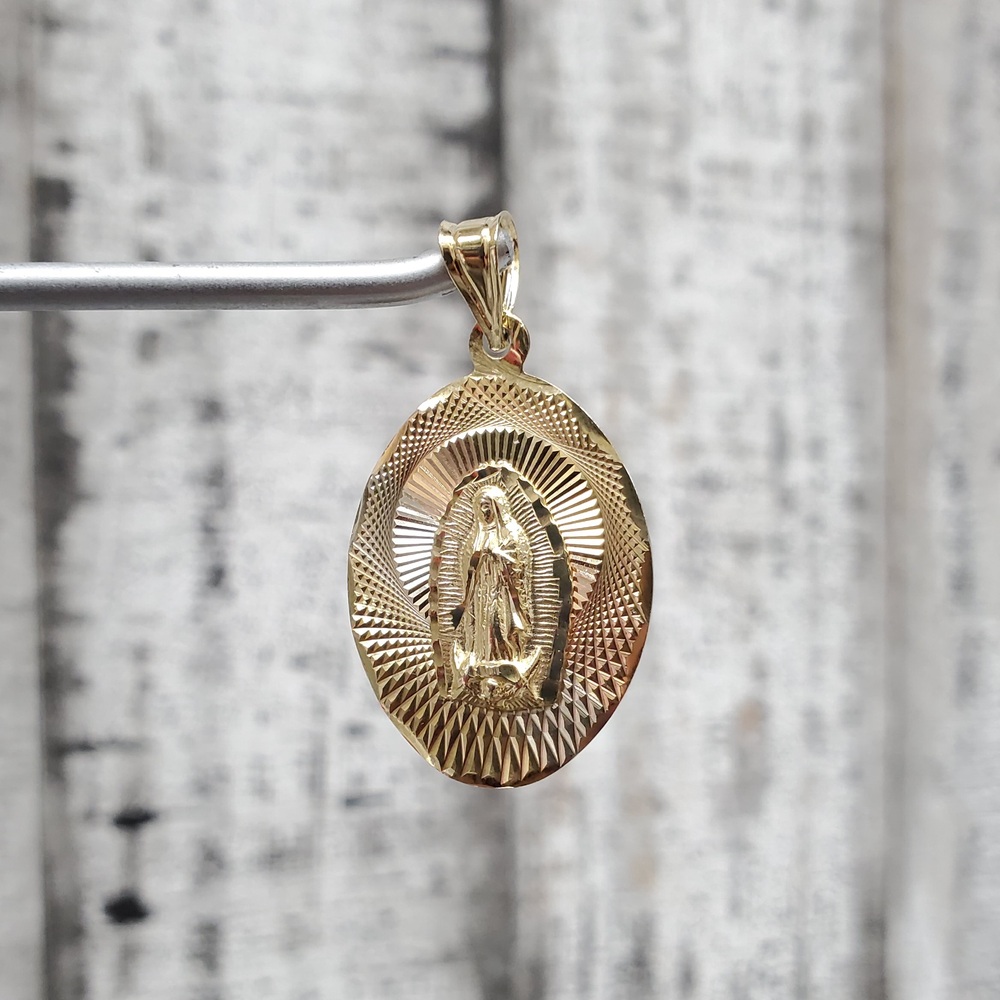14K TriColor Oval Virgin Mary Religious Pendant | Dynasty Jewelry and Loan