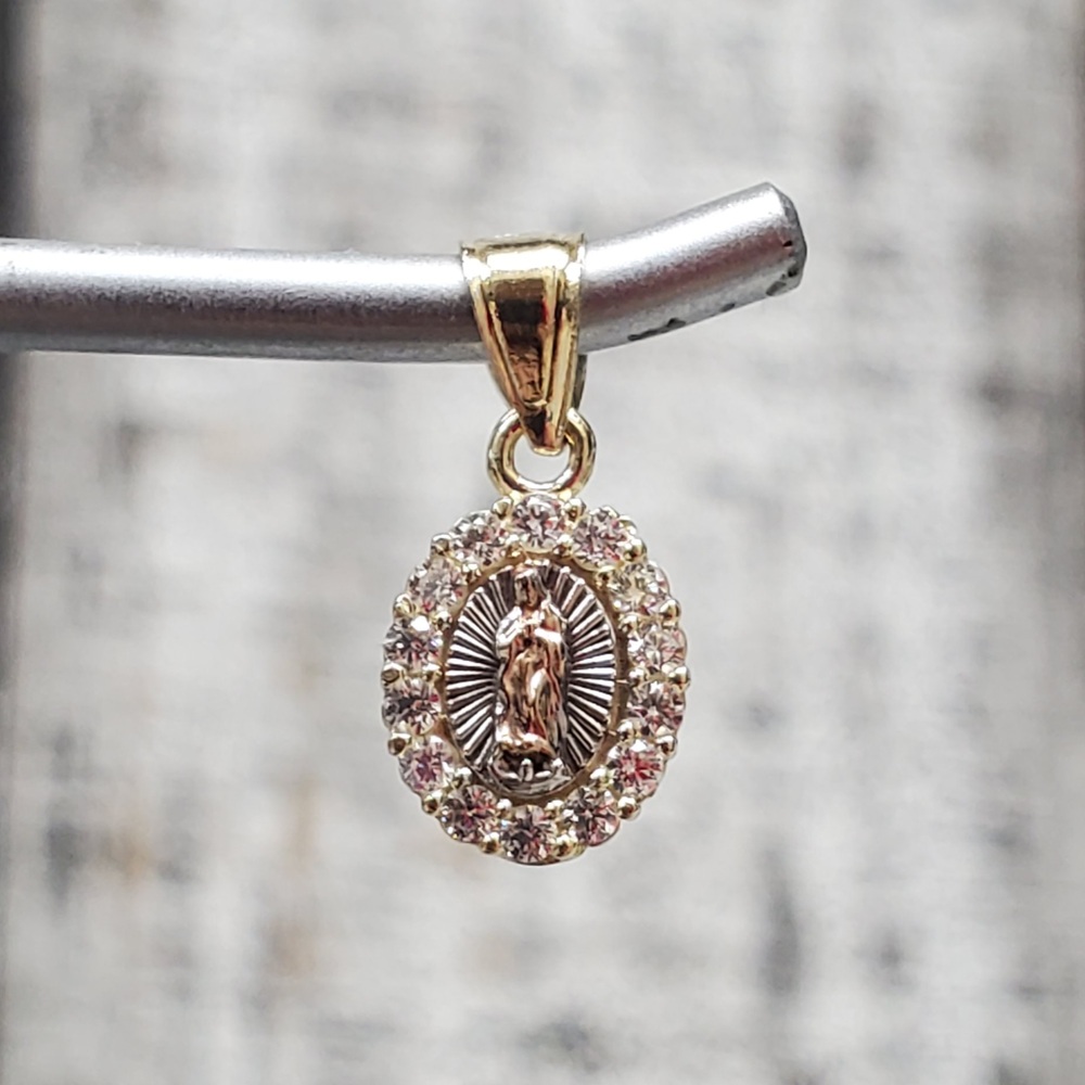 10K TriColor Virgin Mary CZ Small Oval Religious Pendant | Dynasty ...