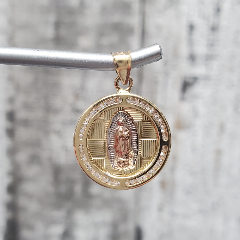 14K TriColor Round Virgin Mary Pendant Necklace | Dynasty Jewelry and Loan